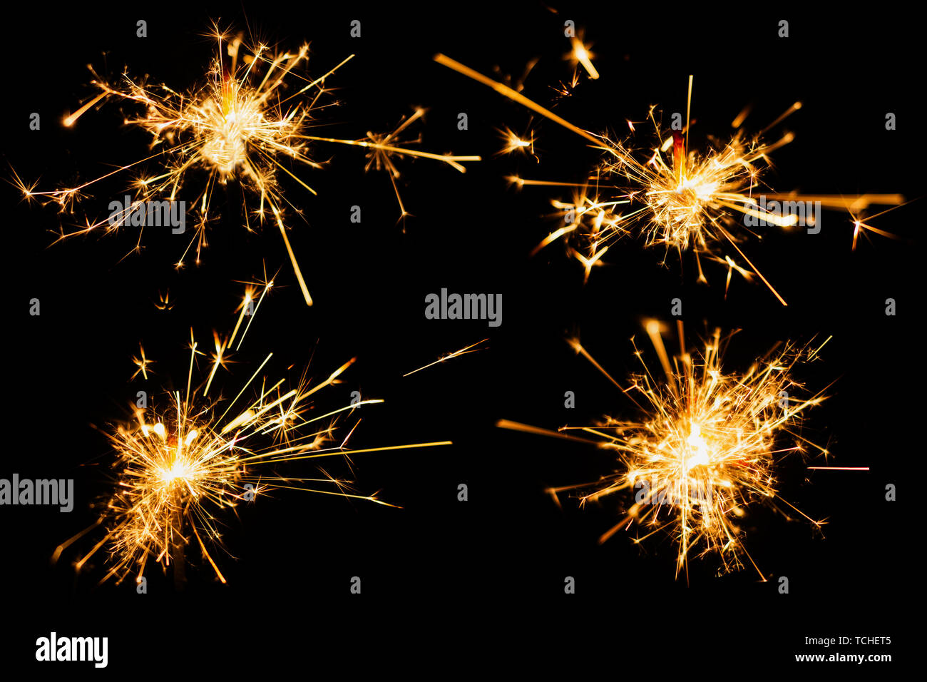 Sparkler burn set isolated on black background with clipping path Stock ...