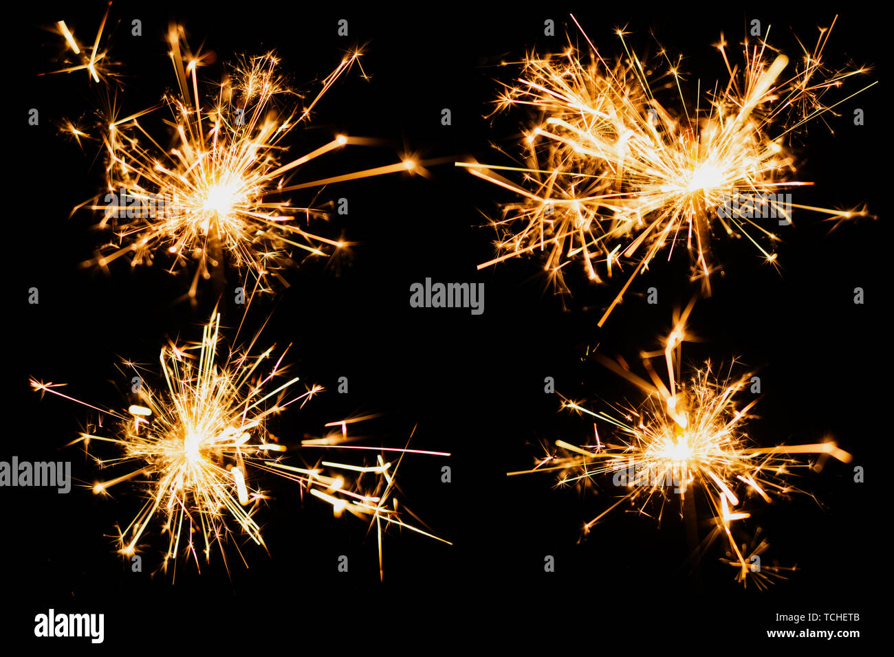 Sparkler burn set isolated on black background with clipping path Stock ...