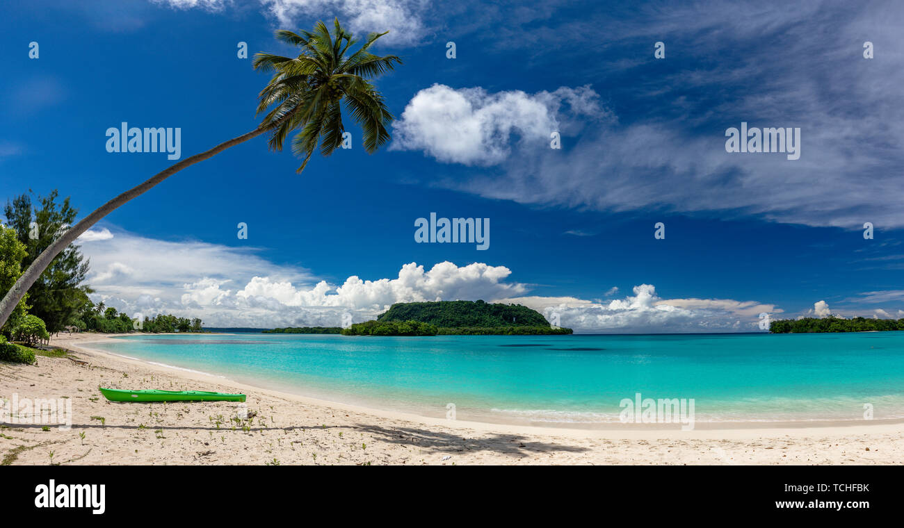 Amazing Port Orly sandy beach with palm trees, Espiritu Santo Island ...