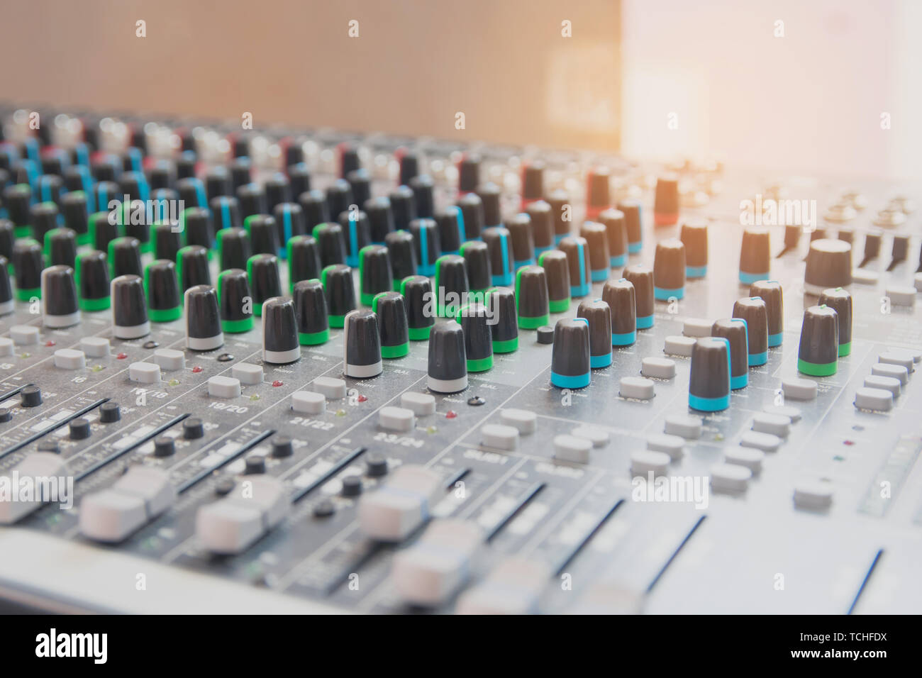 Audio sound mixer control panel. Sound console buttons for adjust the ...