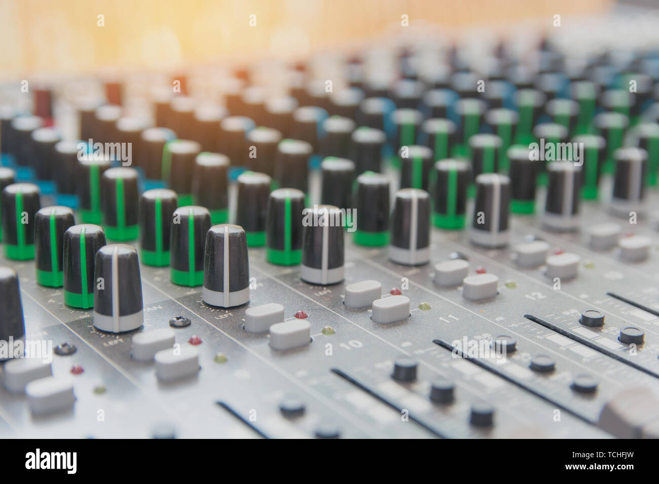 Audio sound mixer control panel. Sound console buttons for adjust the ...