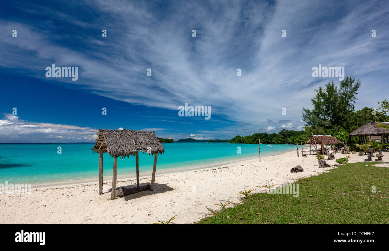 Amazing Port Orly sandy beach with palm trees, Espiritu Santo Island ...