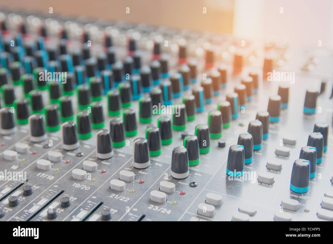 Audio sound mixer control panel. Sound console buttons for adjust the ...