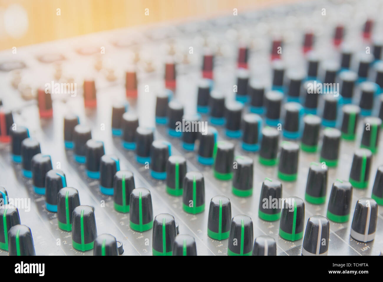 Audio sound mixer control panel. Sound console buttons for adjust the ...