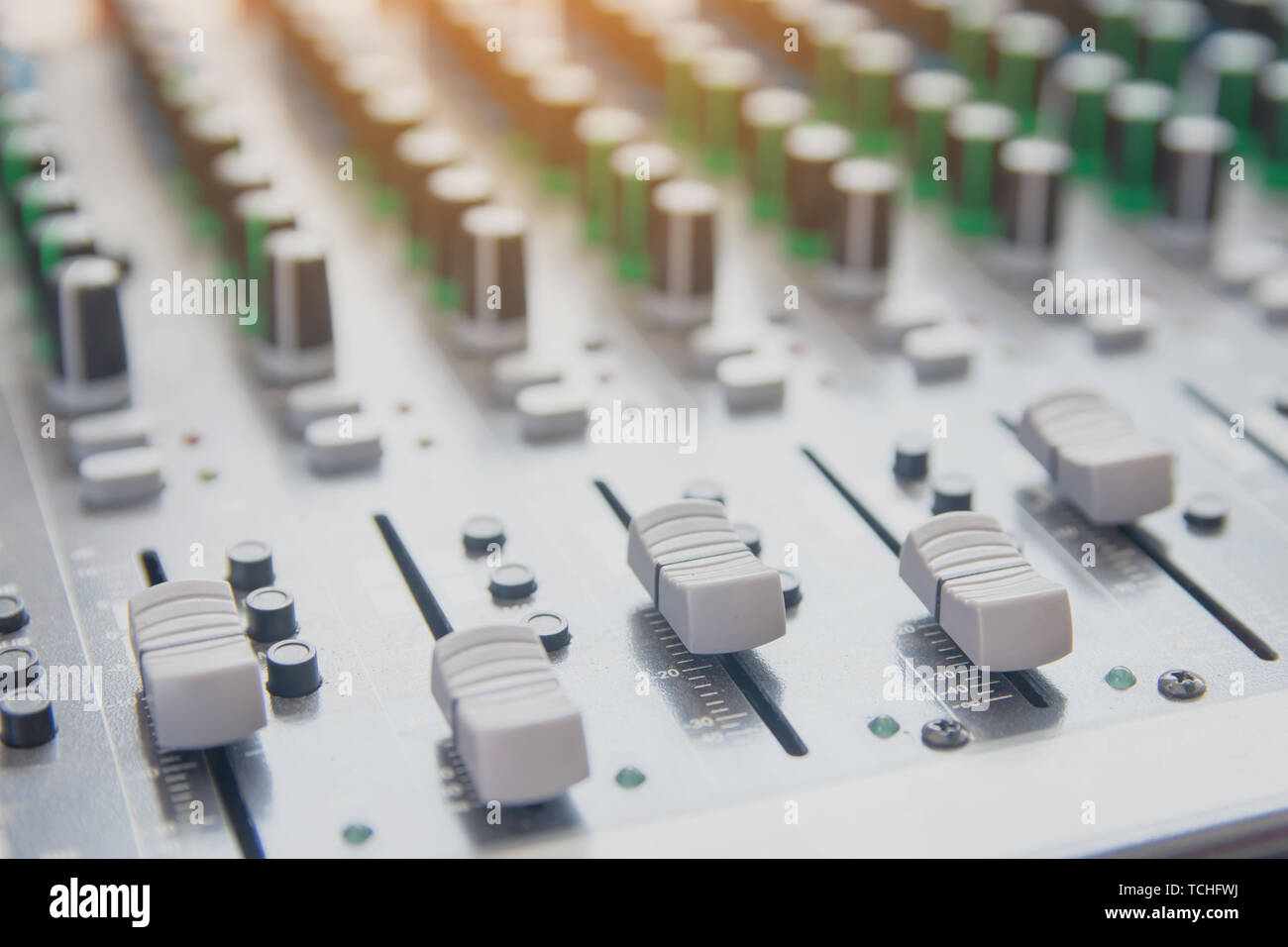 Audio sound mixer control panel. Sound console buttons for adjust the ...