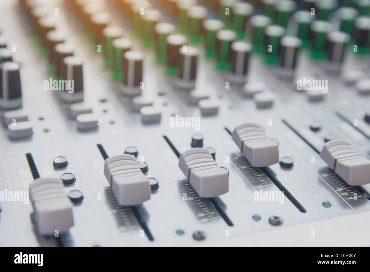 Audio sound mixer control panel. Sound console buttons for adjust the ...