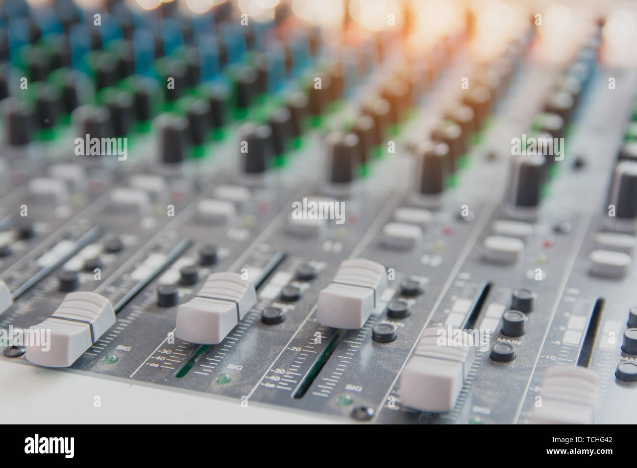 Audio sound mixer control panel. Sound console buttons for adjust the ...
