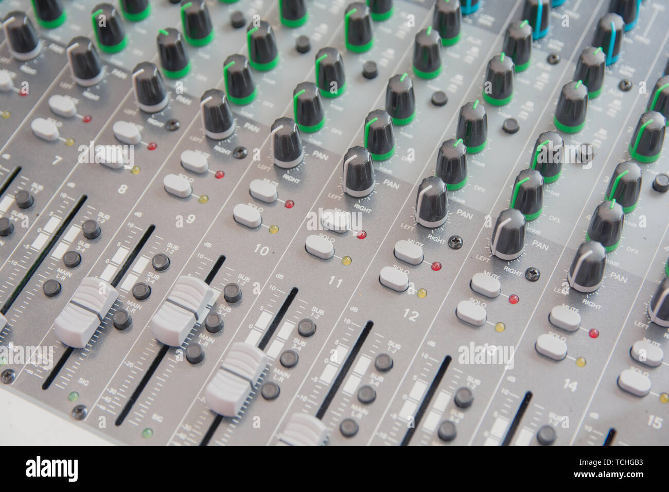 Audio sound mixer control panel. Sound console buttons for adjust the ...