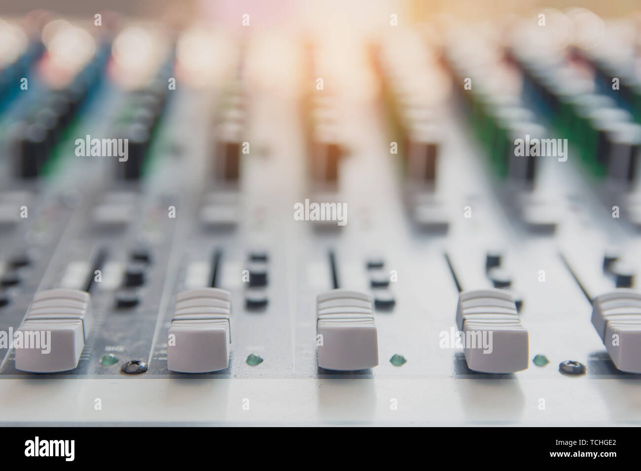 Audio sound mixer control panel. Sound console buttons for adjust the ...