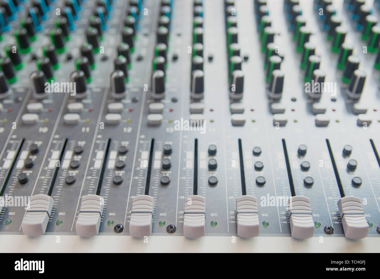 Audio sound mixer control panel. Sound console buttons for adjust the ...