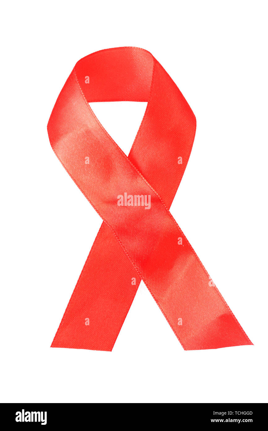 Aids awareness red ribbon isolated on white Stock Photo - Alamy