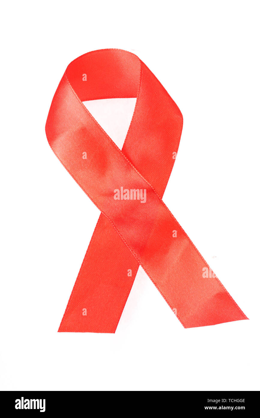 Aids awareness red ribbon isolated on white Stock Photo - Alamy