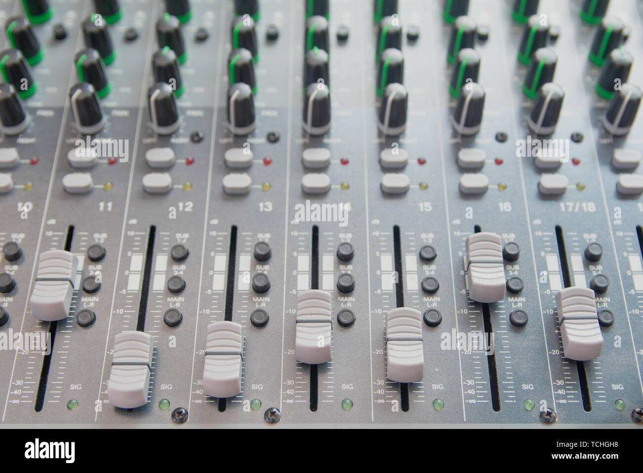 Audio sound mixer control panel. Sound console buttons for adjust the ...