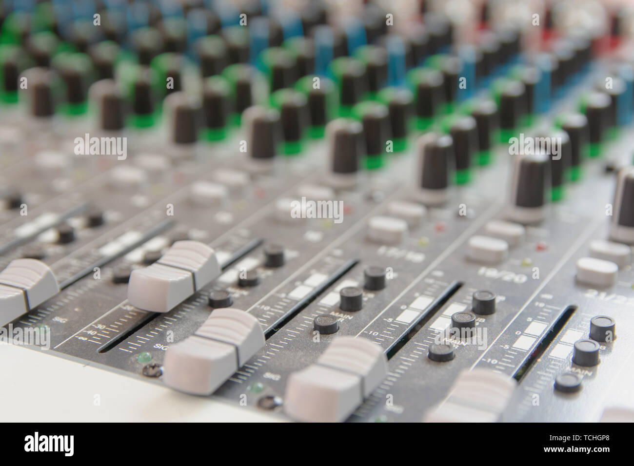 Audio sound mixer control panel. Sound console buttons for adjust the ...