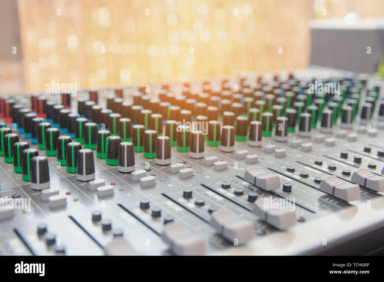 Audio sound mixer control panel. Sound console buttons for adjust the ...