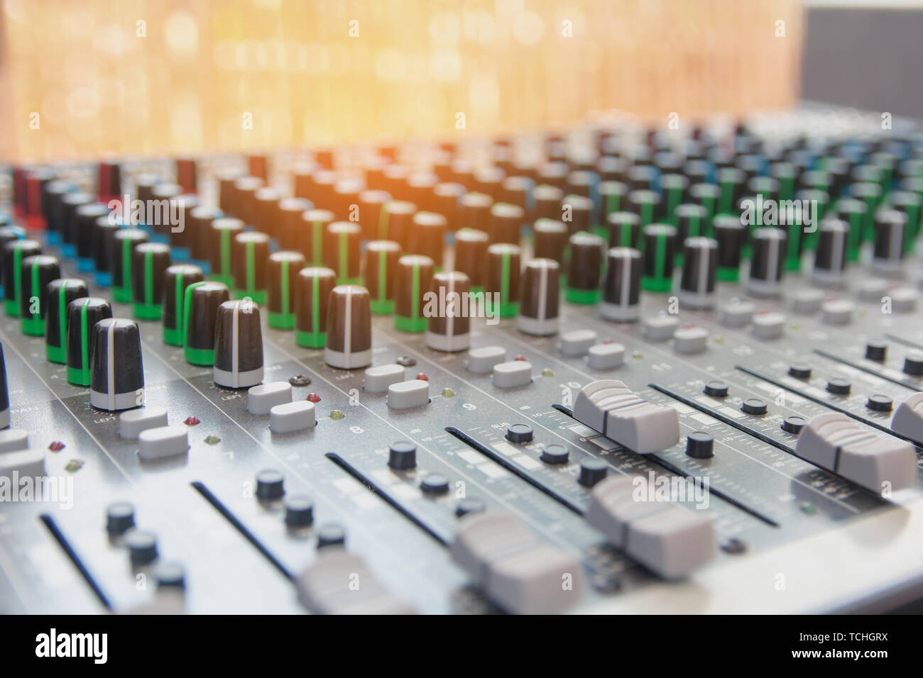 Audio sound mixer control panel. Sound console buttons for adjust the ...