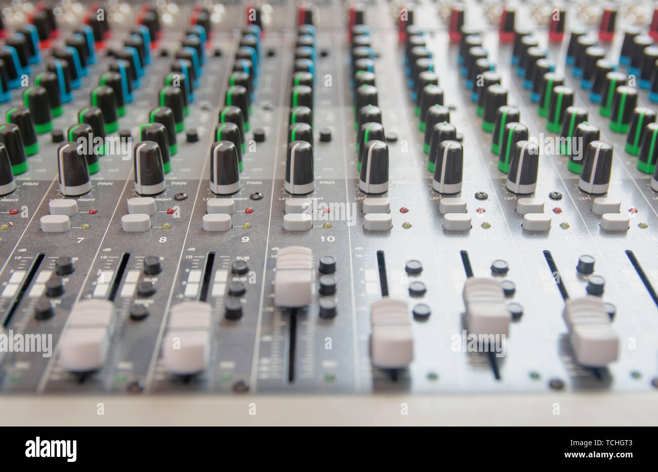 Audio sound mixer control panel. Sound console buttons for adjust the ...