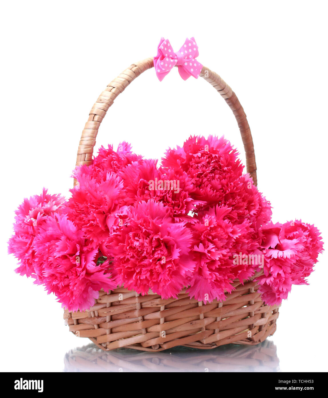 Beautiful pink carnations in basket isolated on white Stock Photo - Alamy