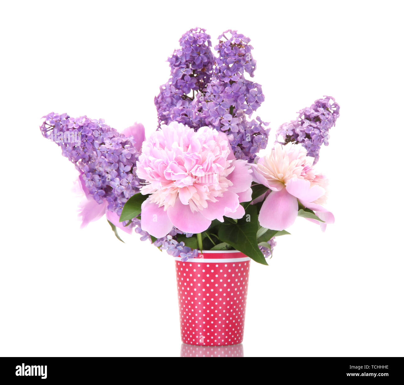 beautiful spring flowers in cup isolated on white Stock Photo - Alamy