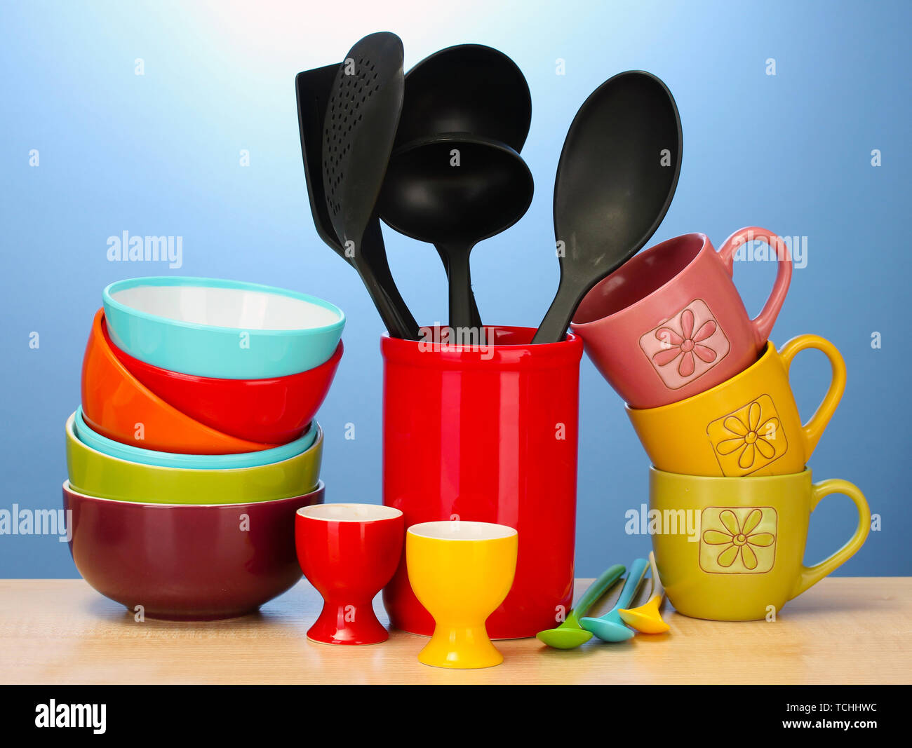Kitchen utensils utensil colorful red blue green cooking hi-res stock ...