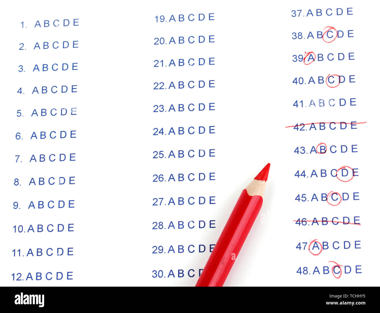 Answers to test questions close-up Stock Photo - Alamy