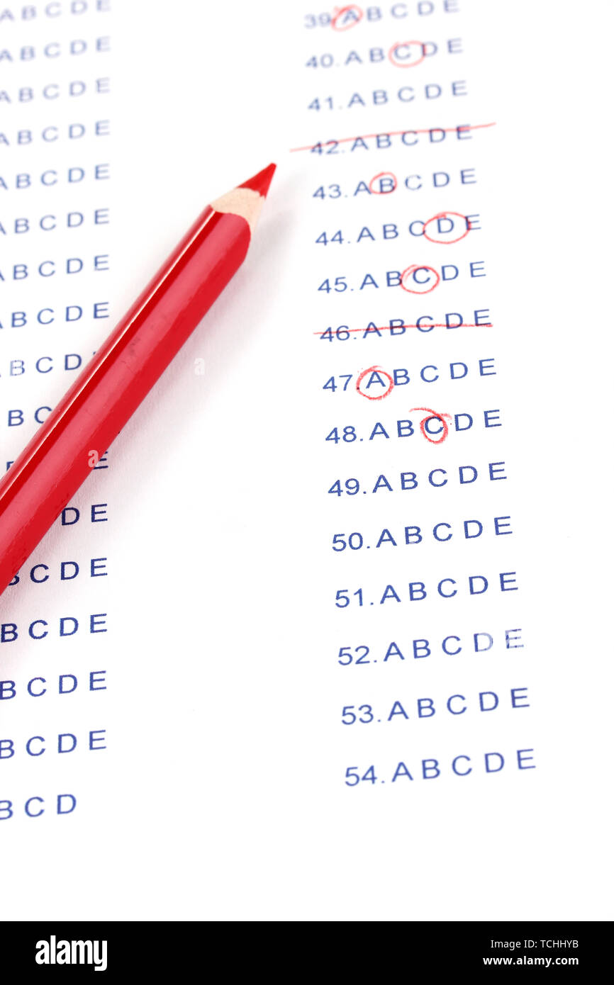 Answers to test questions close-up Stock Photo - Alamy