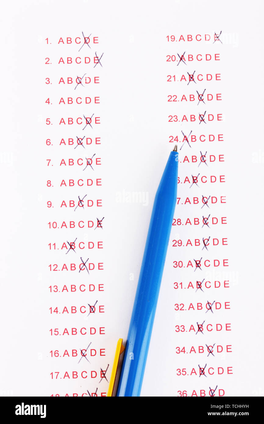 Answers to test questions close-up Stock Photo - Alamy