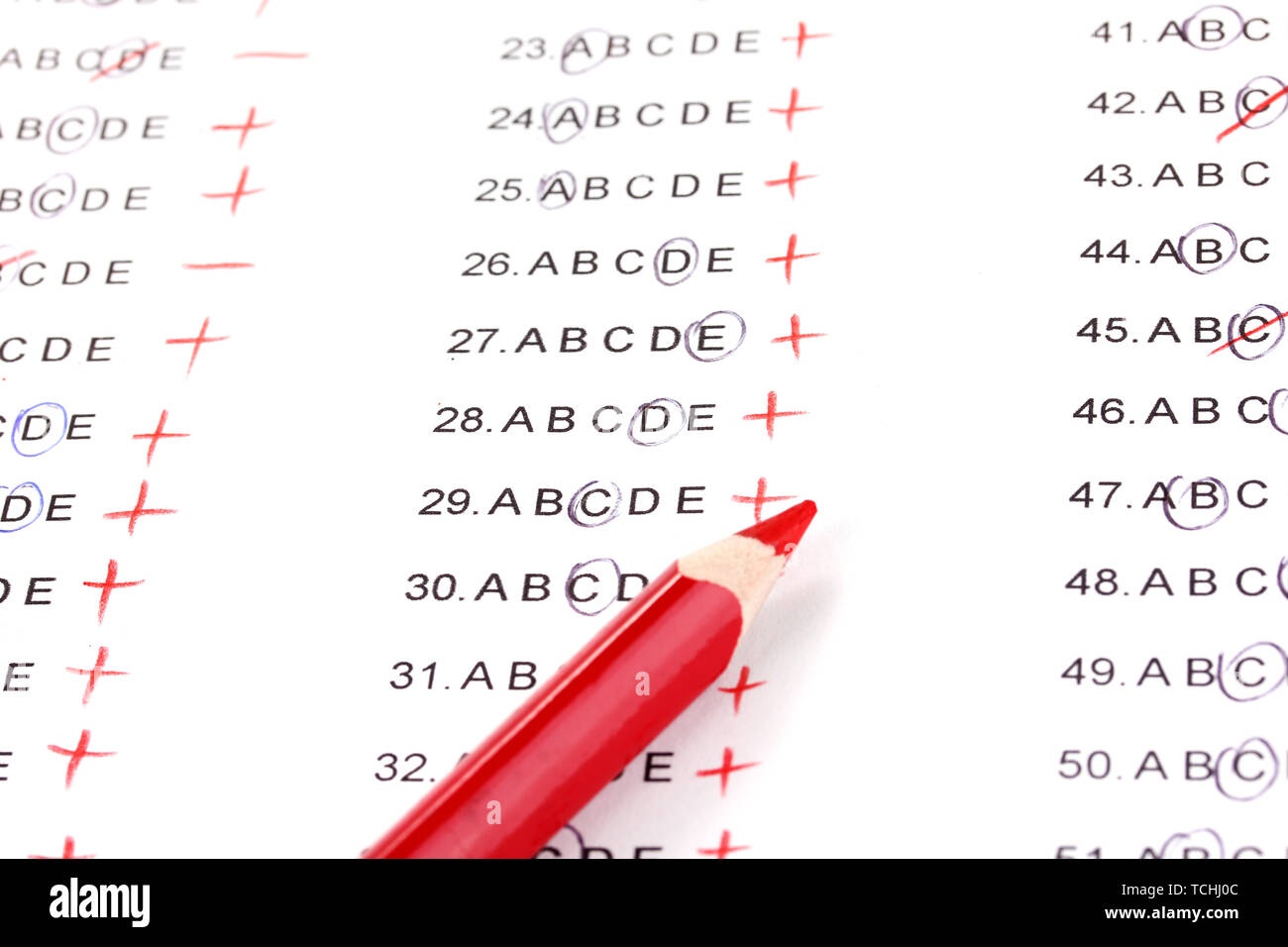 Answers to test questions close-up Stock Photo - Alamy