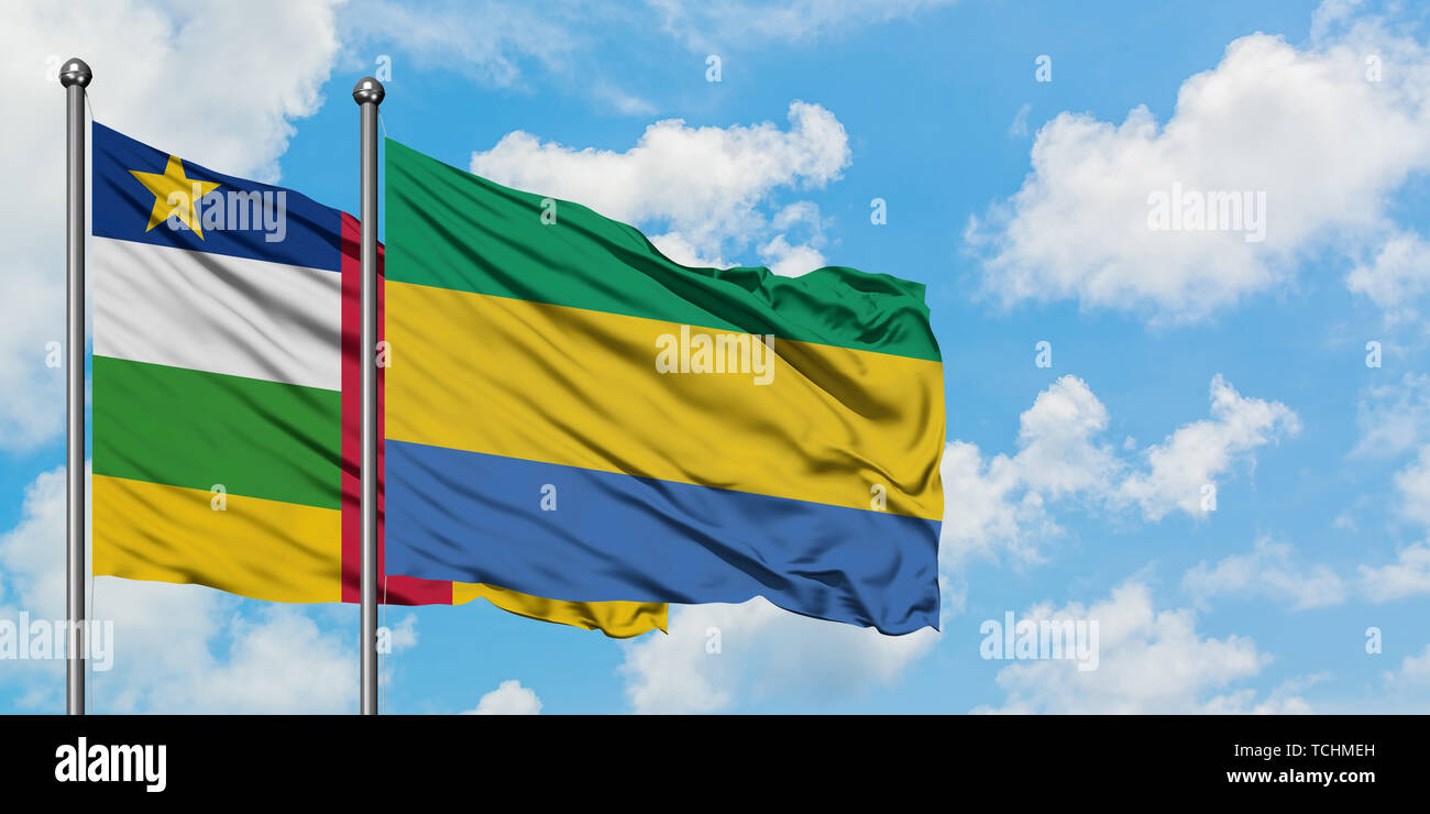 Gabon flag waving in wind hi-res stock photography and images - Alamy