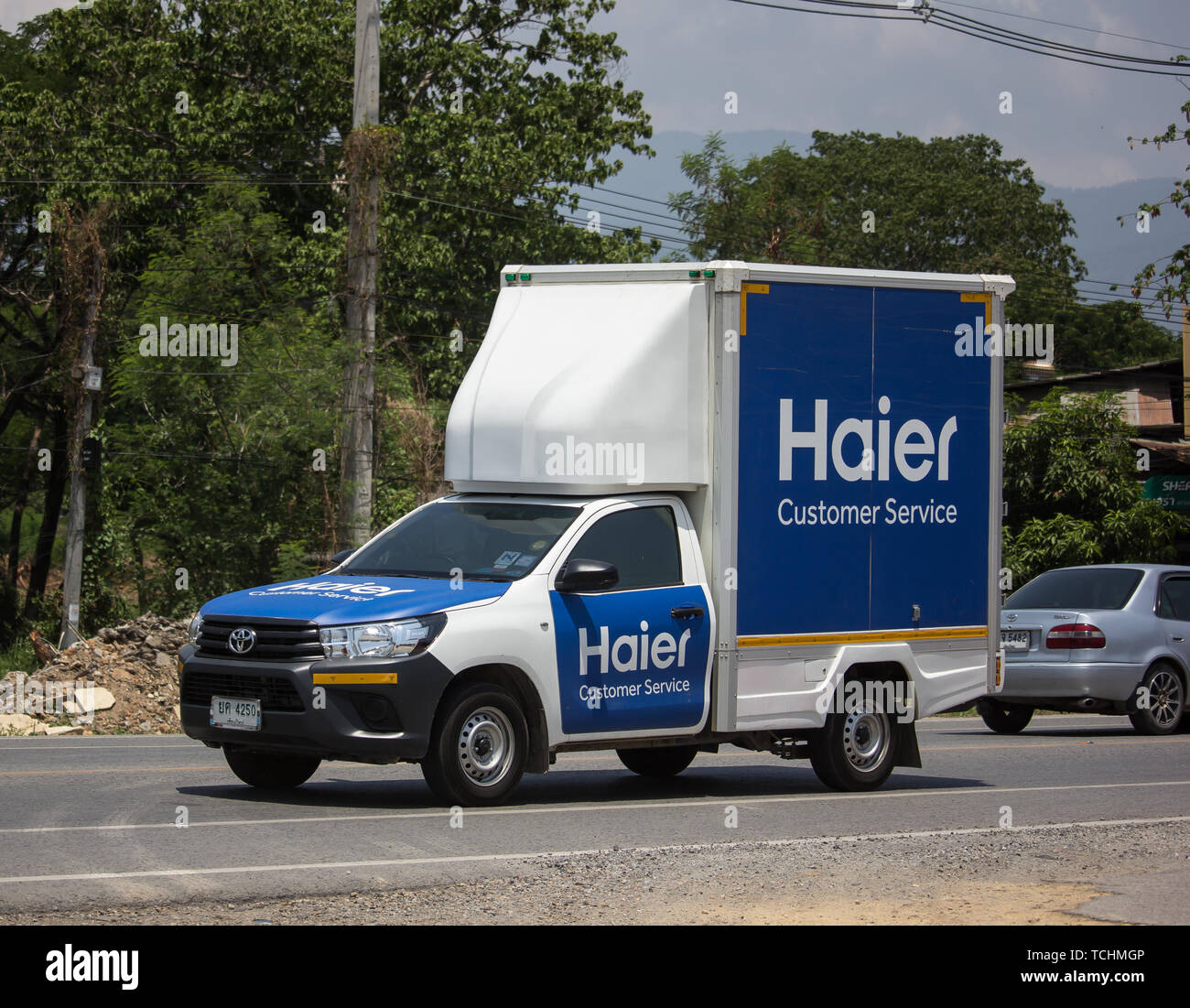 Chiangmai, Thailand - May 27 2019: Container truck of Haier company ...