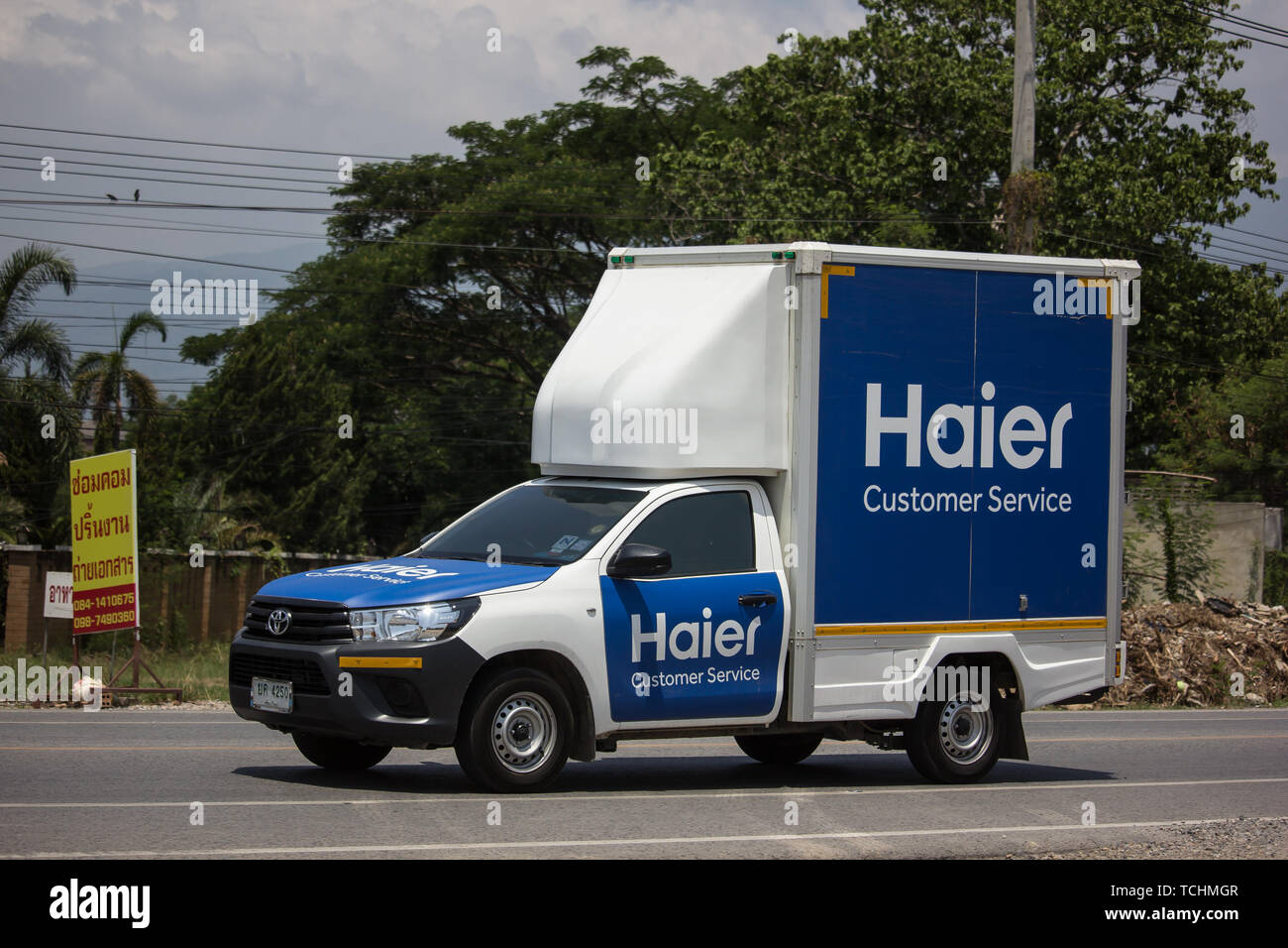 Chiangmai, Thailand - May 27 2019: Container truck of Haier company ...