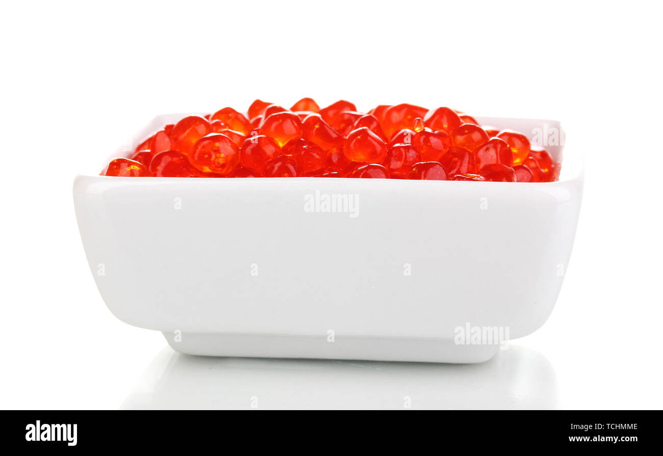 Red caviar in white bowl isolated on white Stock Photo - Alamy