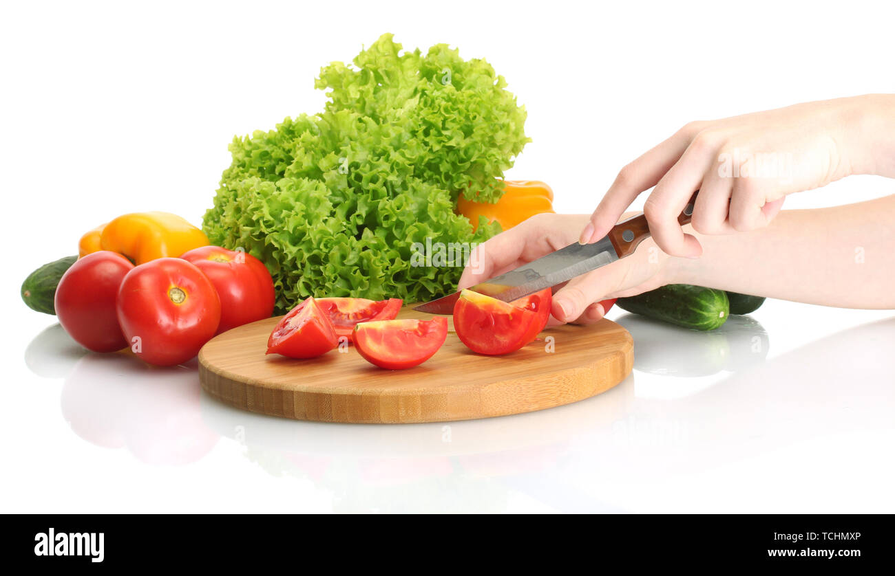 woman hands cutting vegetables on kitchen blackboard Stock Photo - Alamy