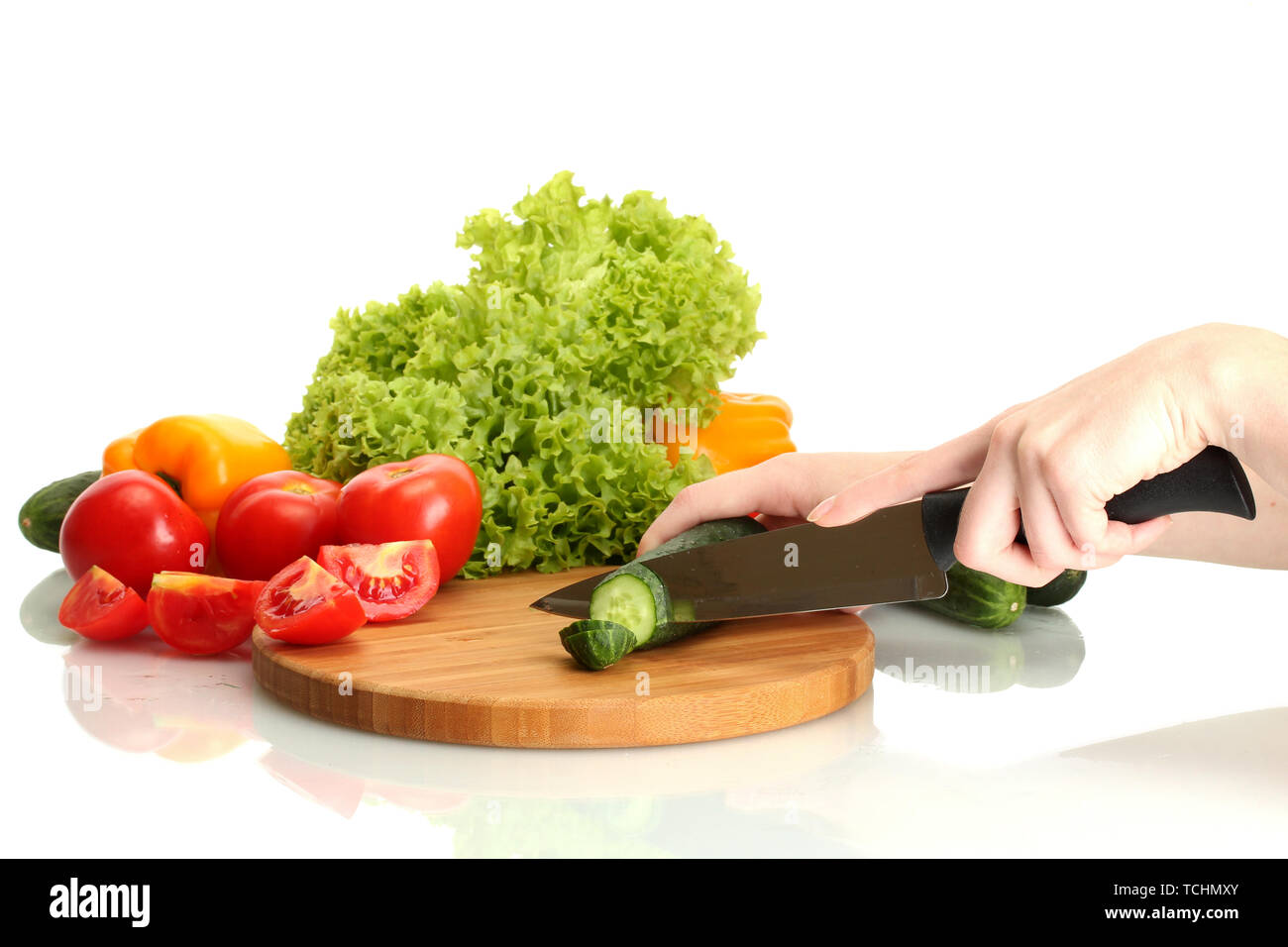 woman hands cutting vegetables on kitchen blackboard Stock Photo - Alamy