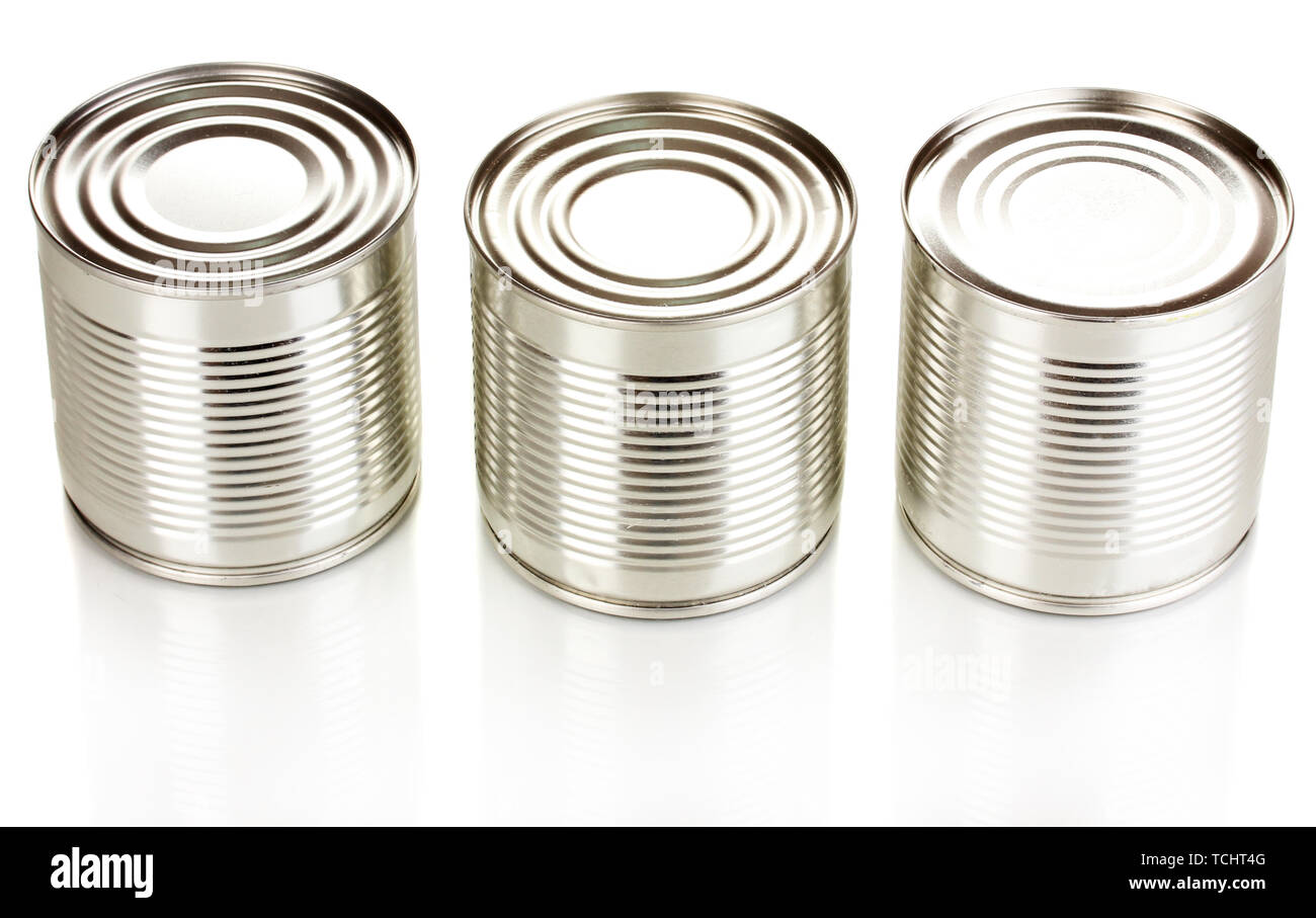 Tin cans isolated on white Stock Photo - Alamy