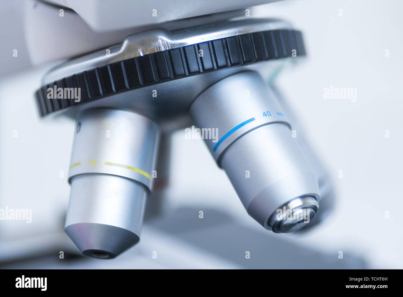 Microscope close-up photo. Microscope with multiple eyepieces Stock ...