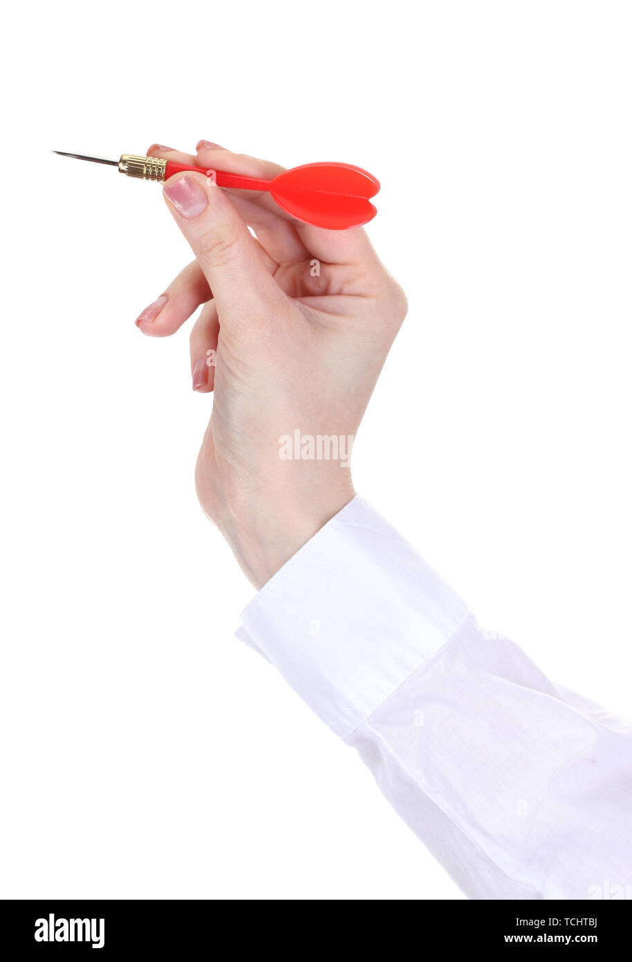 dart in hand isolated on white Stock Photo - Alamy