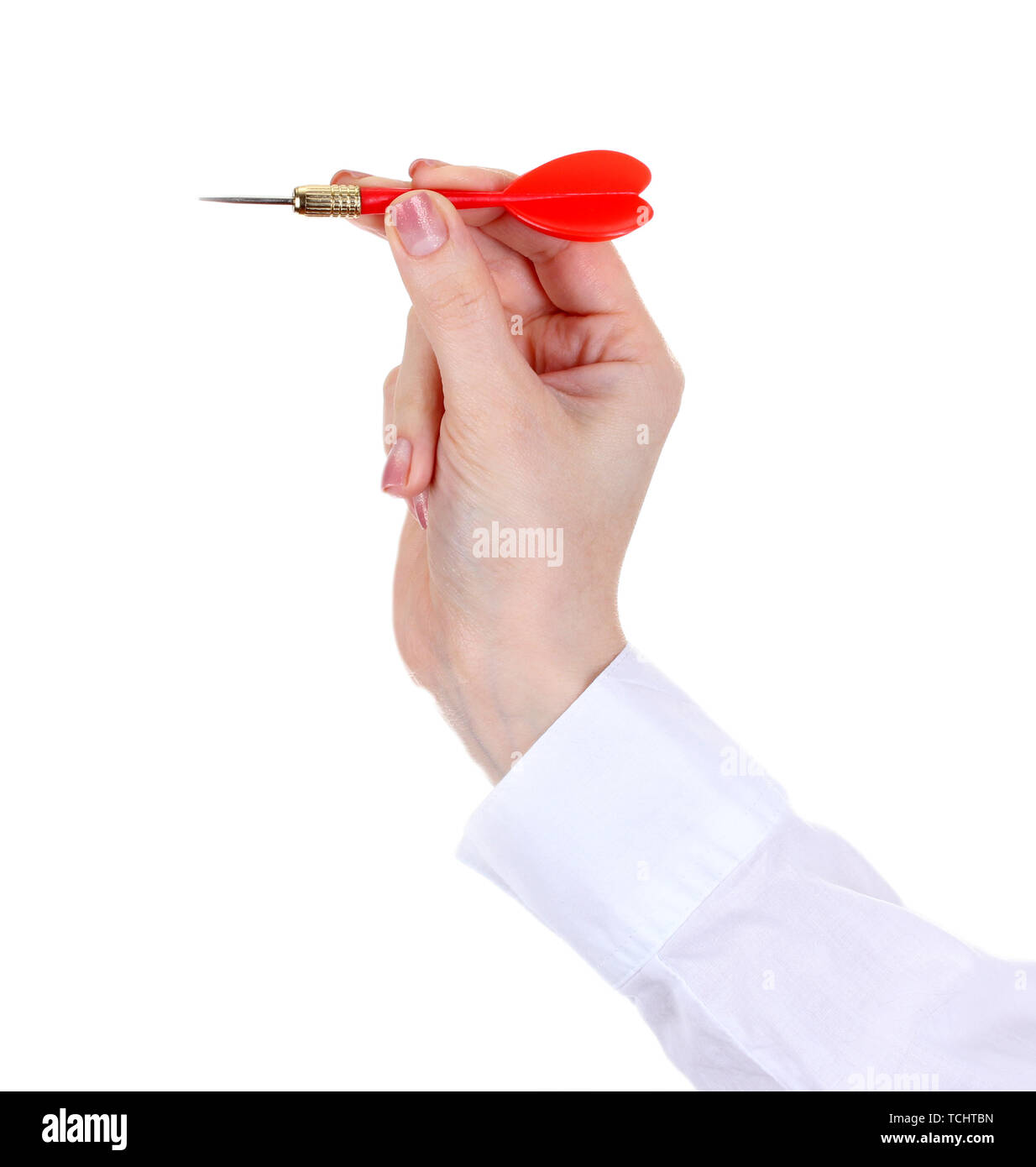 dart in hand isolated on white Stock Photo - Alamy