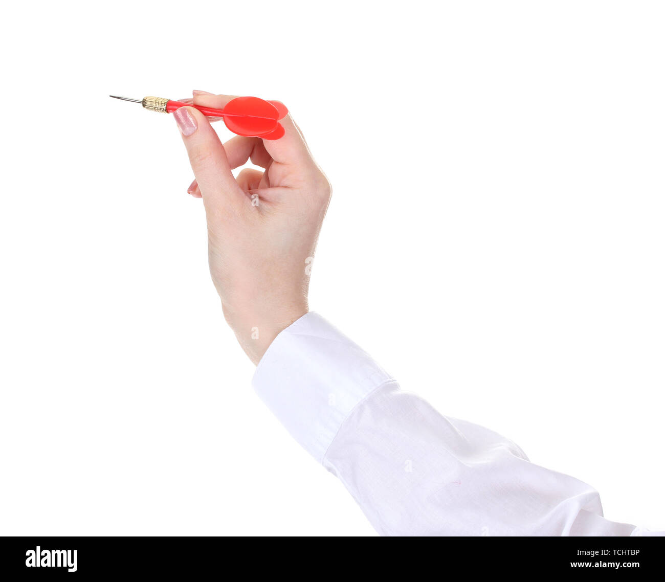 dart in hand isolated on white Stock Photo - Alamy