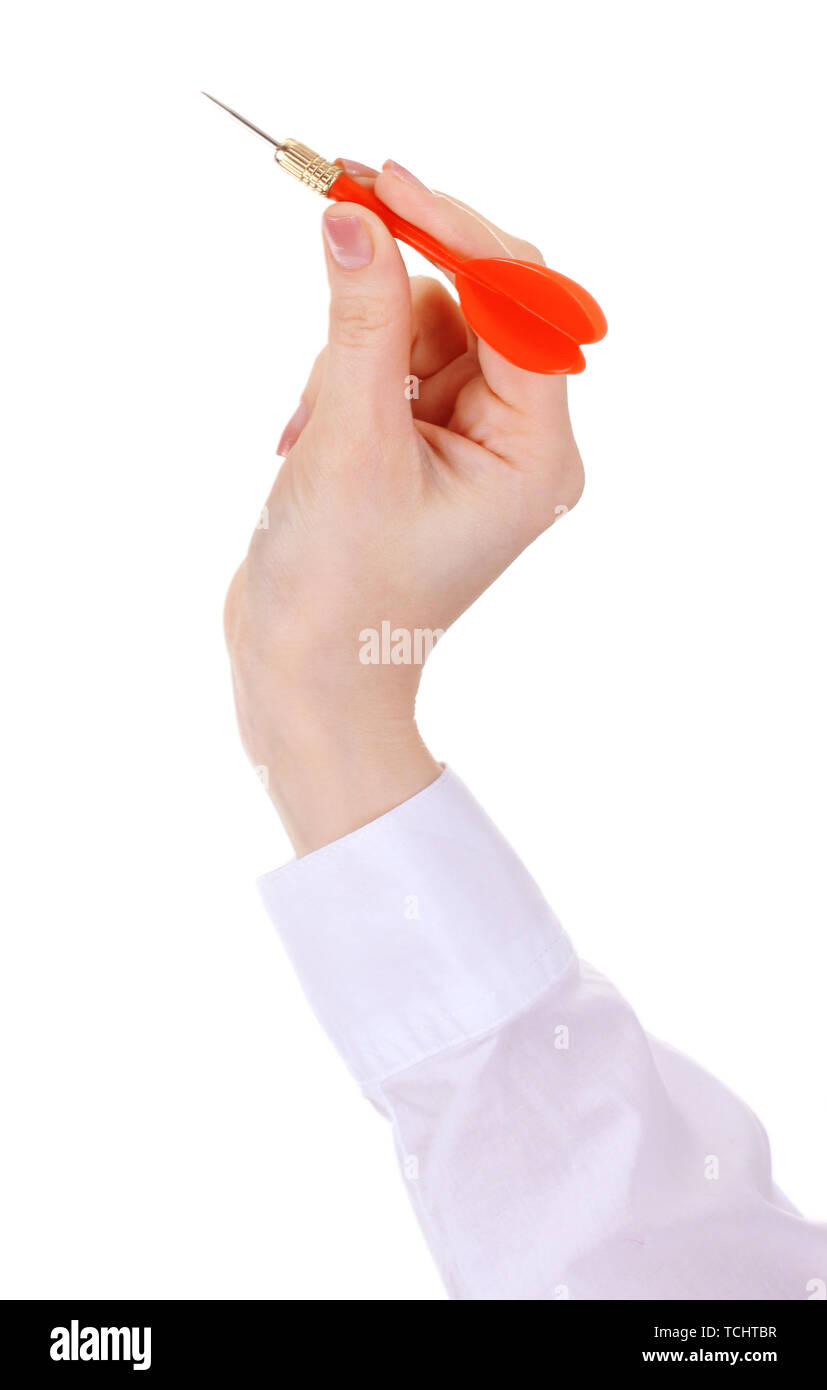 dart in hand isolated on white Stock Photo - Alamy