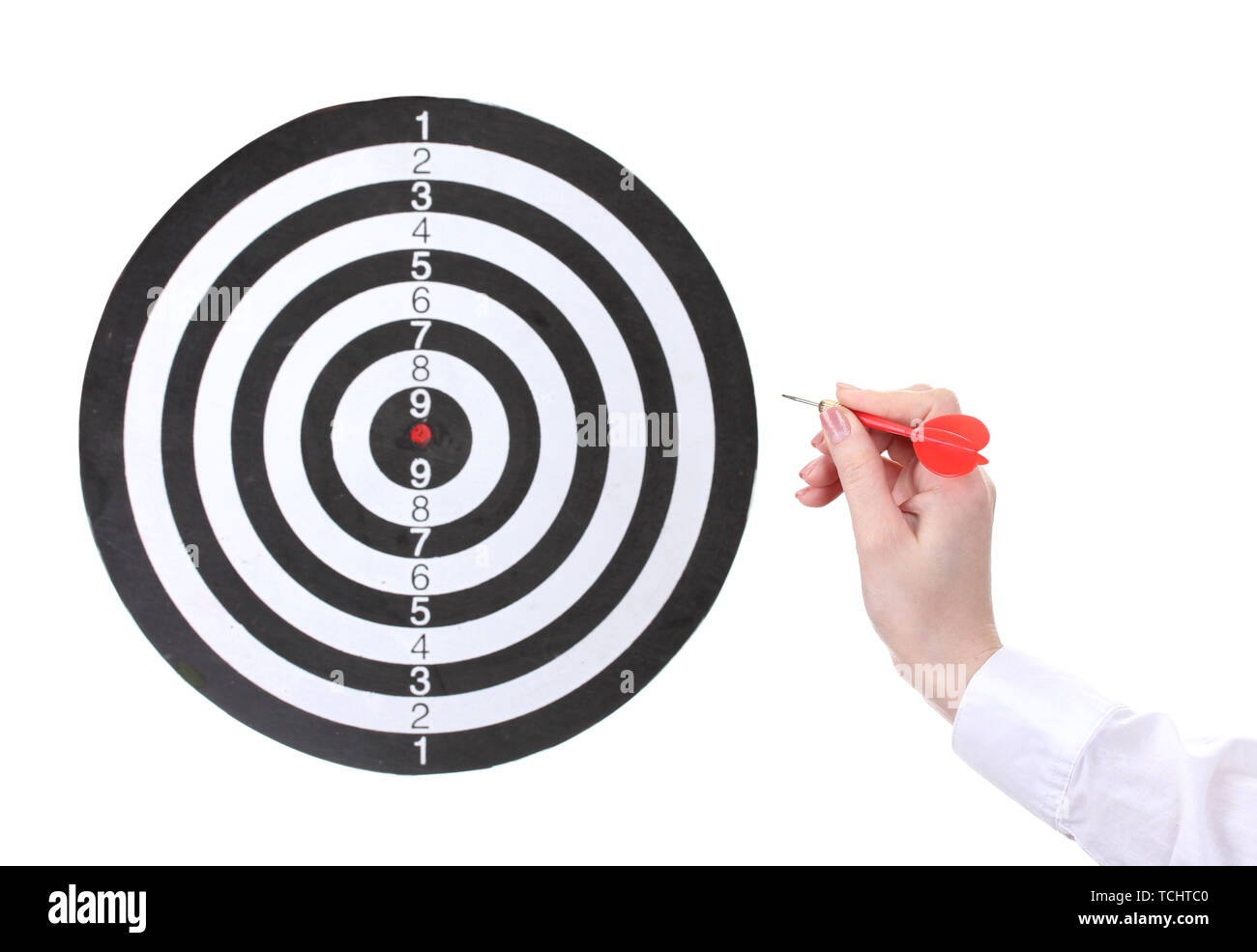 dart in hand and dartboard isolated on white Stock Photo - Alamy