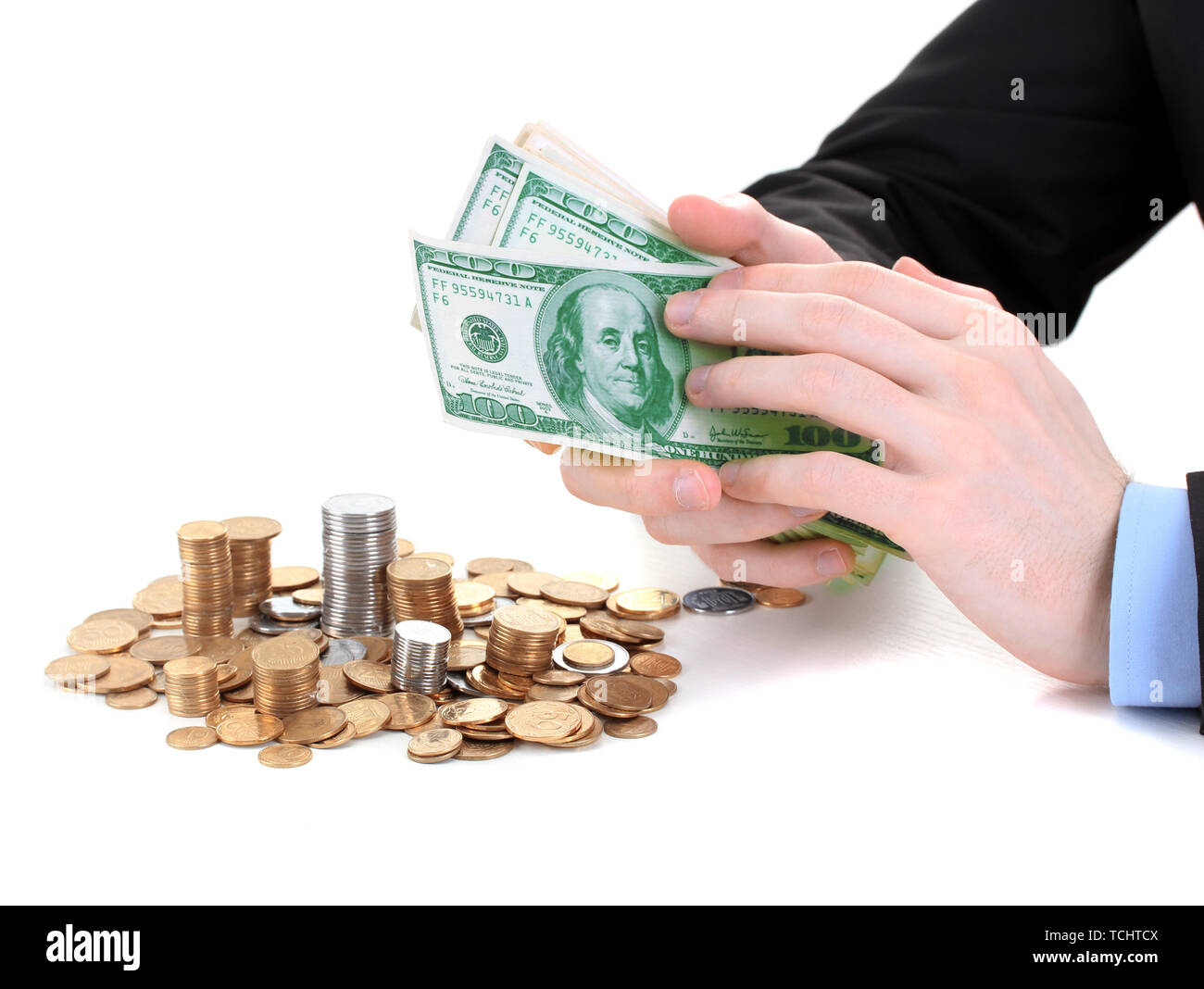 business man taking money isolated on white Stock Photo - Alamy