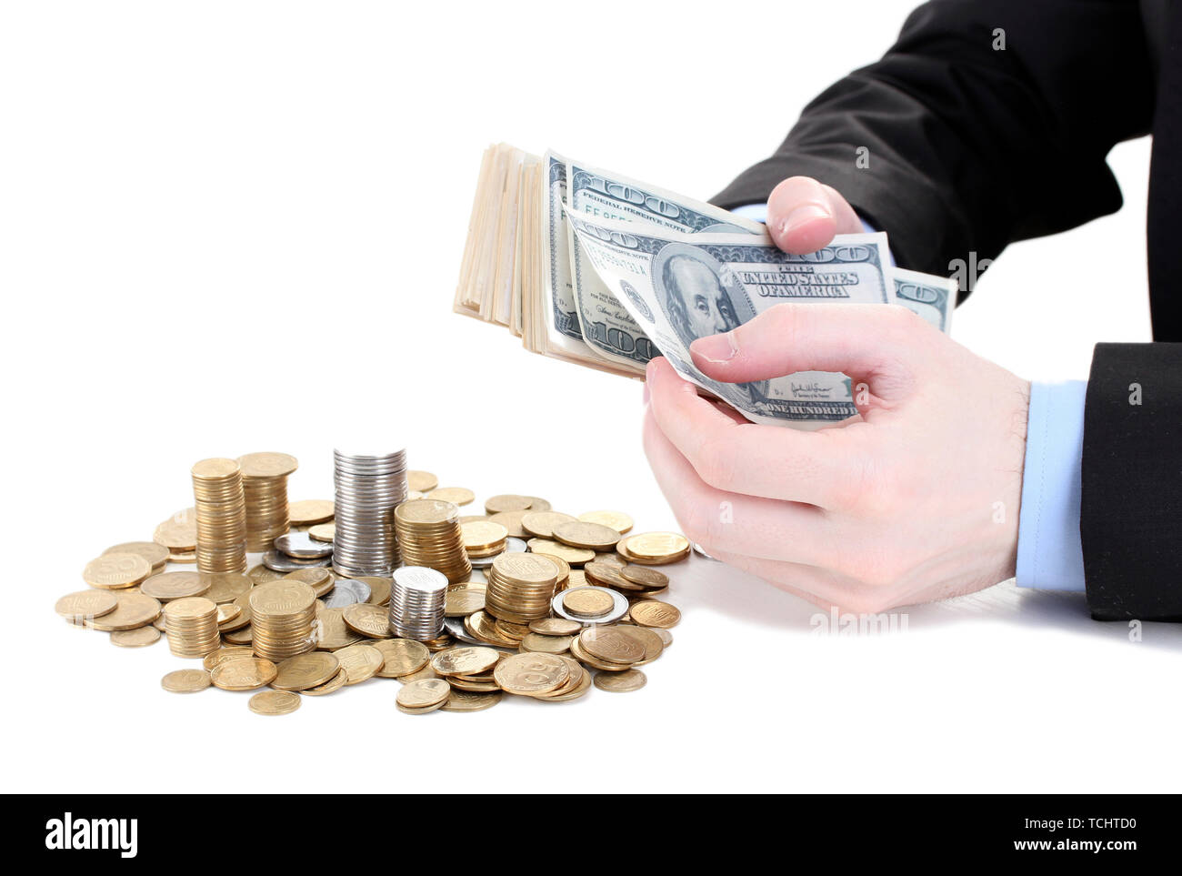 business man taking money isolated on white Stock Photo - Alamy
