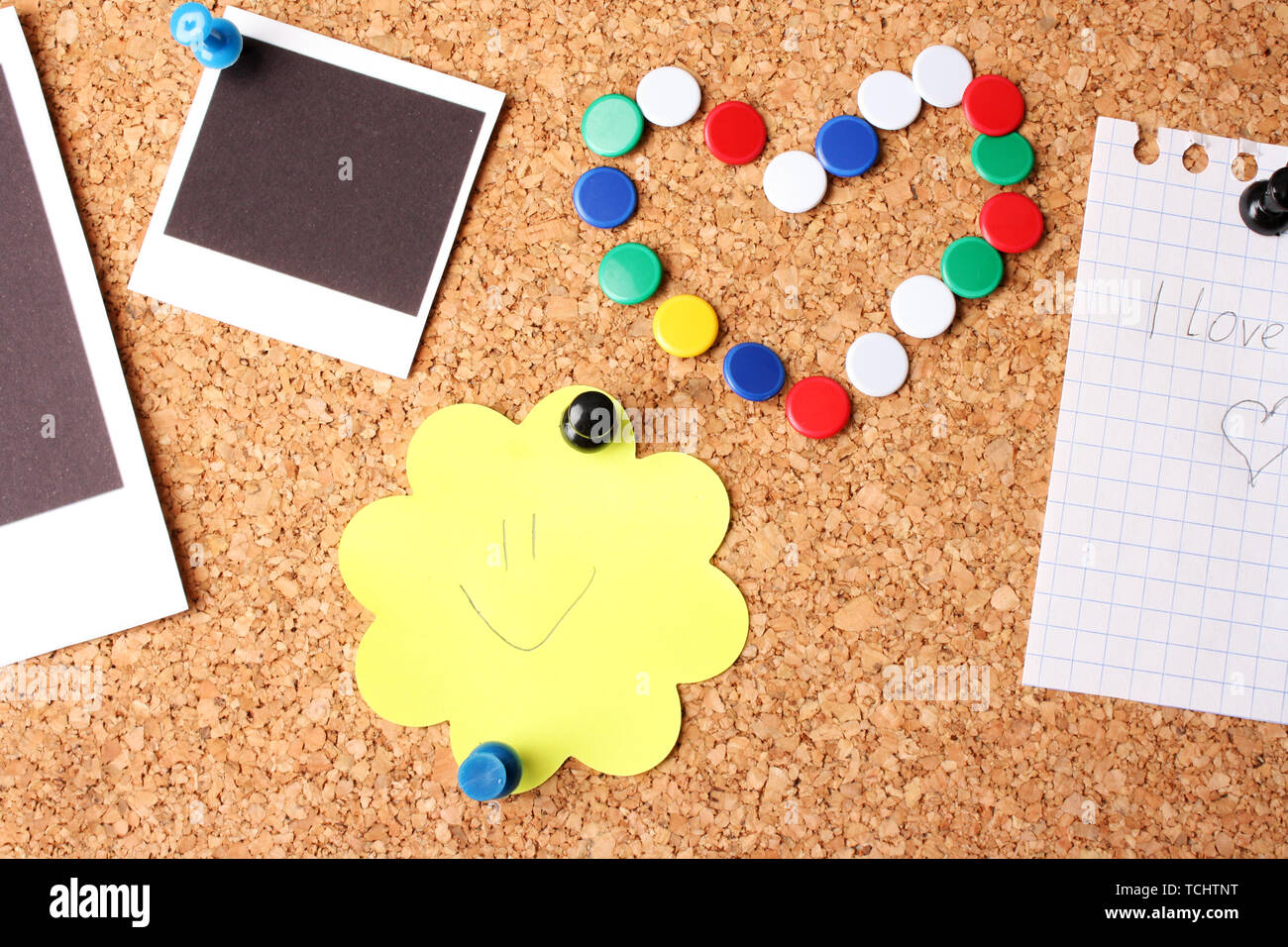 Cork board with notes Stock Photo - Alamy