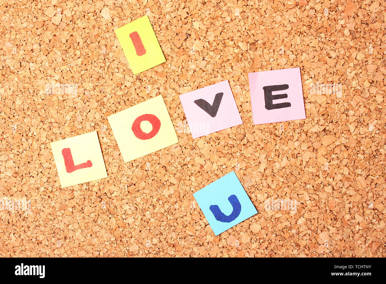 Cork board with i love you Stock Photo - Alamy