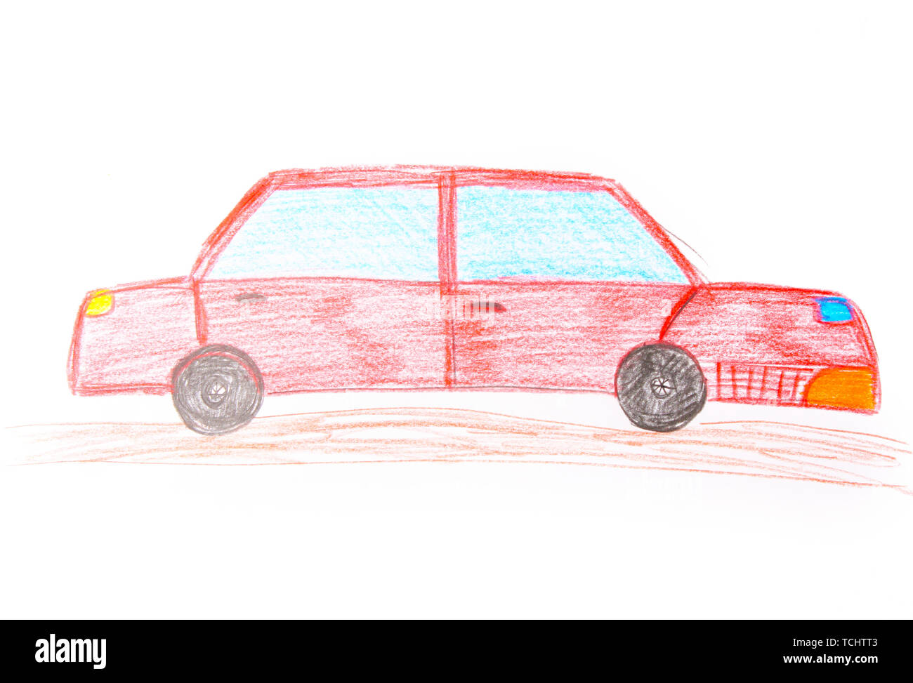 Children's drawing of red car Stock Photo - Alamy