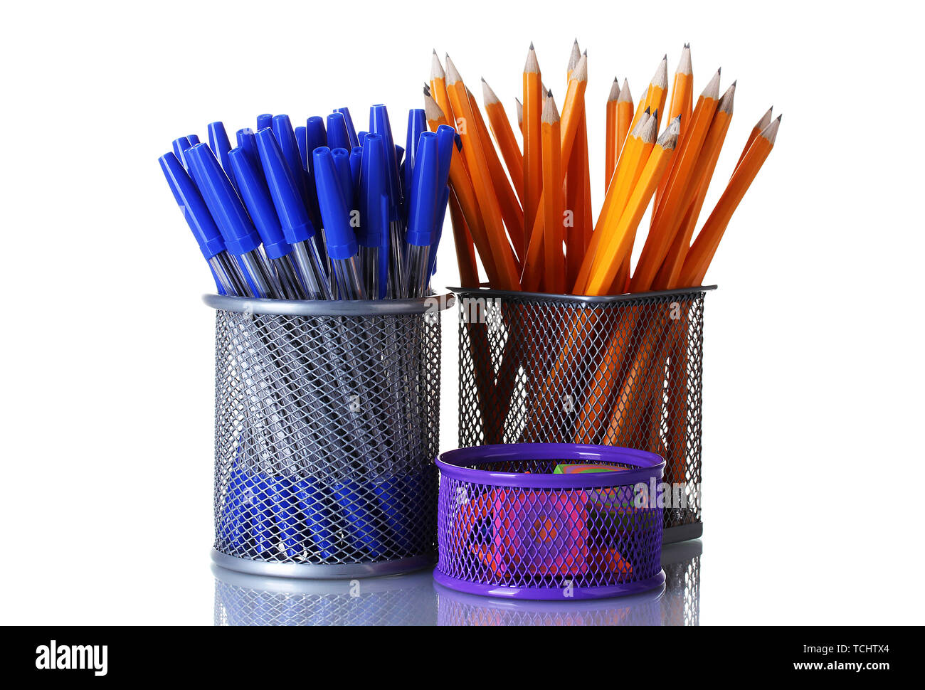 Color holders for office supplies with them isolated on white Stock ...