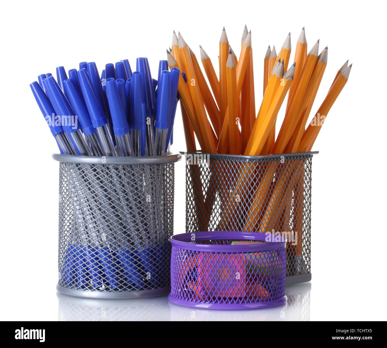 Color holders for office supplies with them isolated on white Stock ...