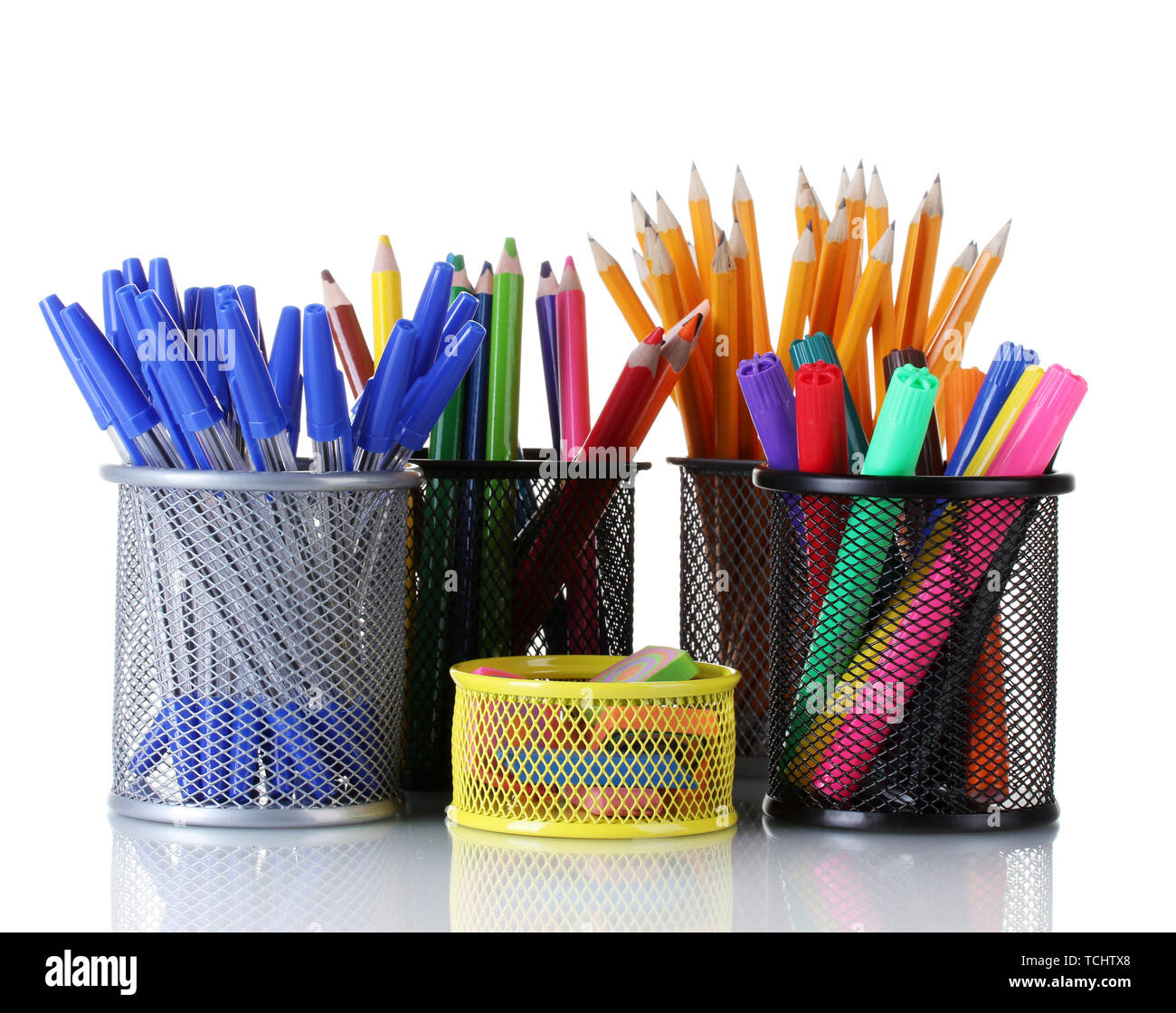 Color holders for office supplies with them isolated on white Stock ...