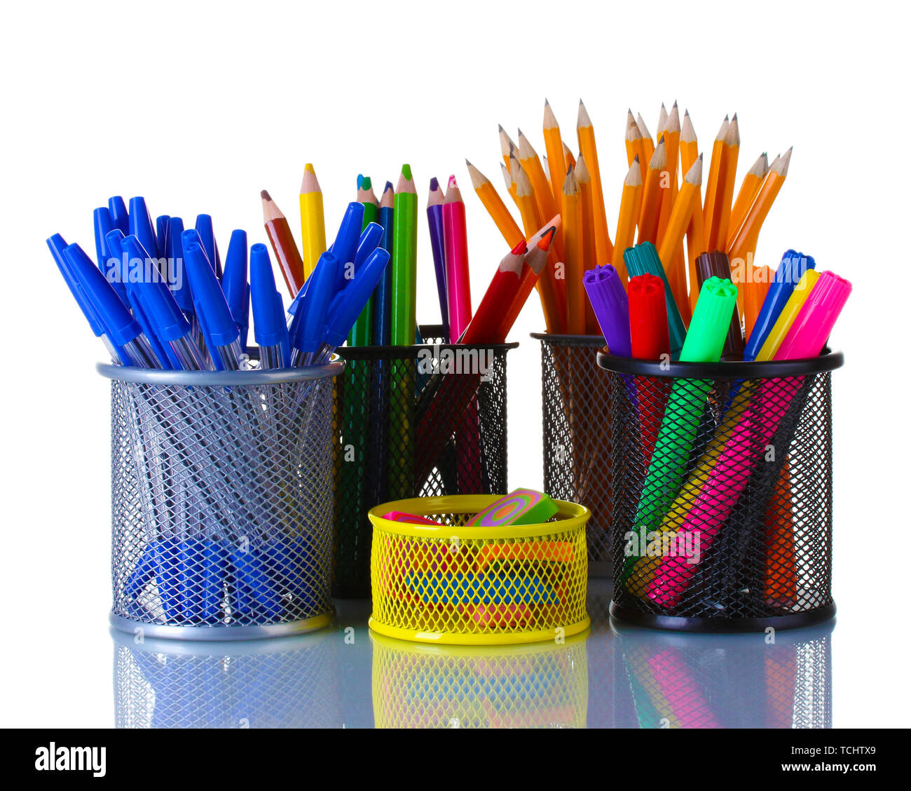 Color holders for office supplies with them isolated on white Stock ...